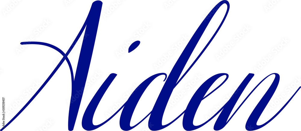 Aiden.-Male Name Cursive Calligraphy Blue Color Text on Light Grey ...