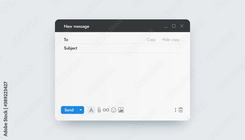 Email template. Online messenger interface mockup window, sending ...