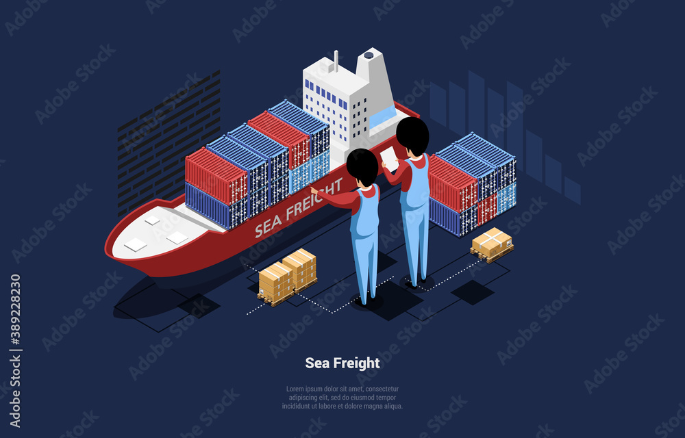 3D Vector Illustration In Cartoon Isometric Style Of Sea Freight ...