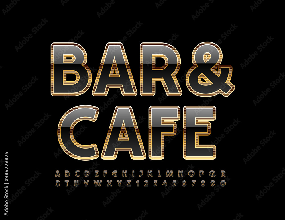 Vector elegant emblem Bar & Cafe. Shiny Gold and Black Font. Modern ...