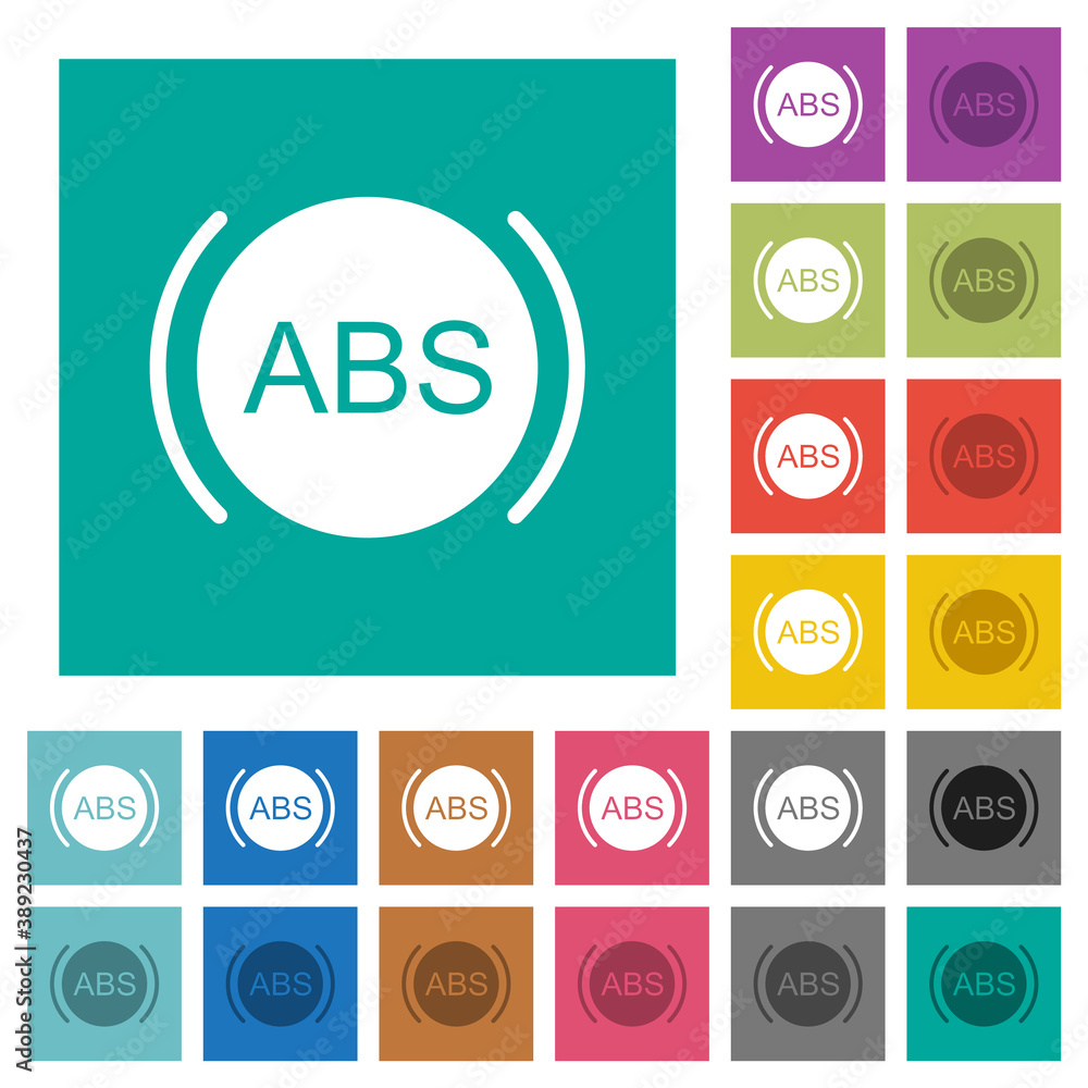 Car anti lock braking system indicator square flat multi colored icons ...