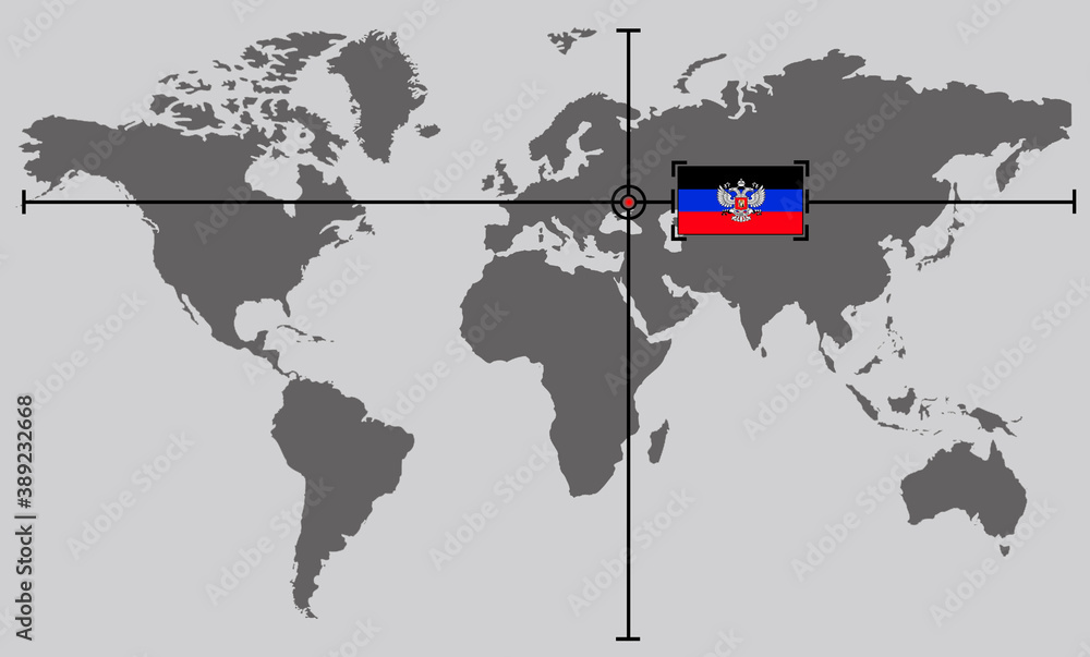 World map with coordinate point positioned by crossed lines on country ...