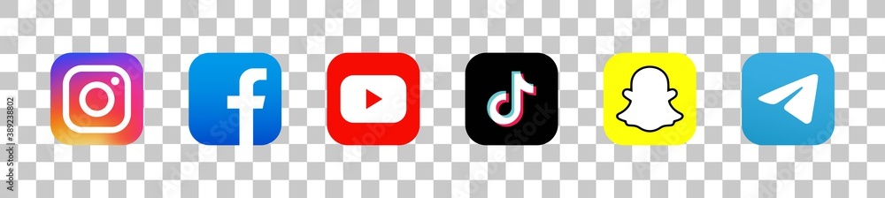 Social media icons illustration, instagram, facebook, telegram, youtube ...