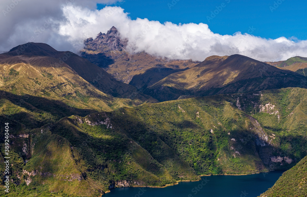 Dramatic landscape of the Cotacachi volcano Andes mountain peak with ...
