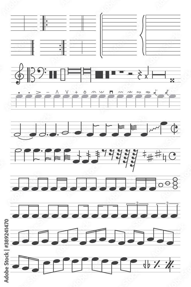 Music notes, music font, music symbol set Stock Vector | Adobe Stock