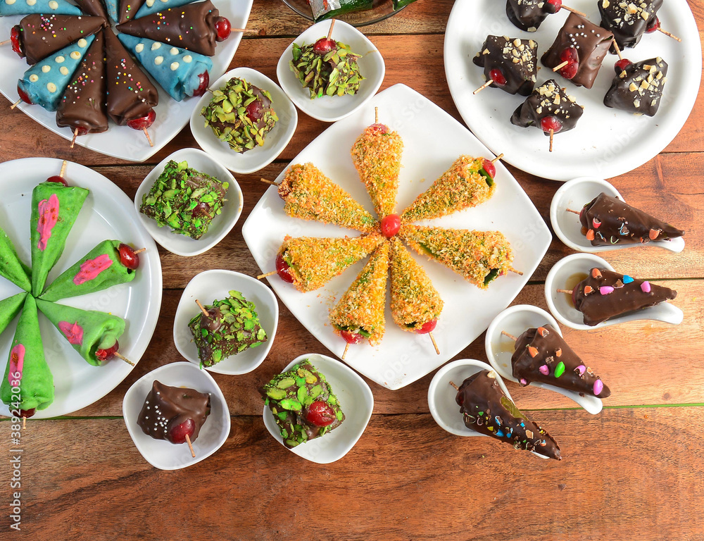 chocolate candies with various fillings, sweet food background. Stock ...