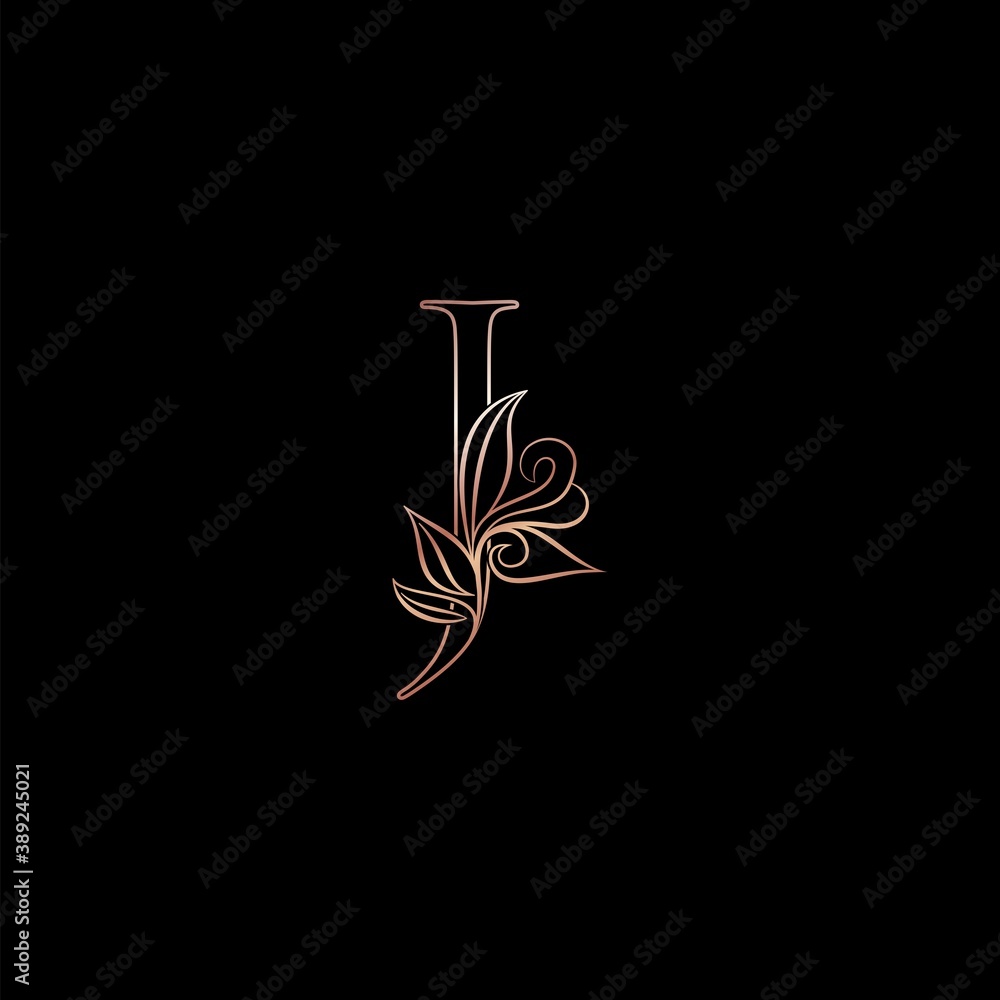Gold Rose Outline Letter J Luxury Decorative Initial Logo Icon ...