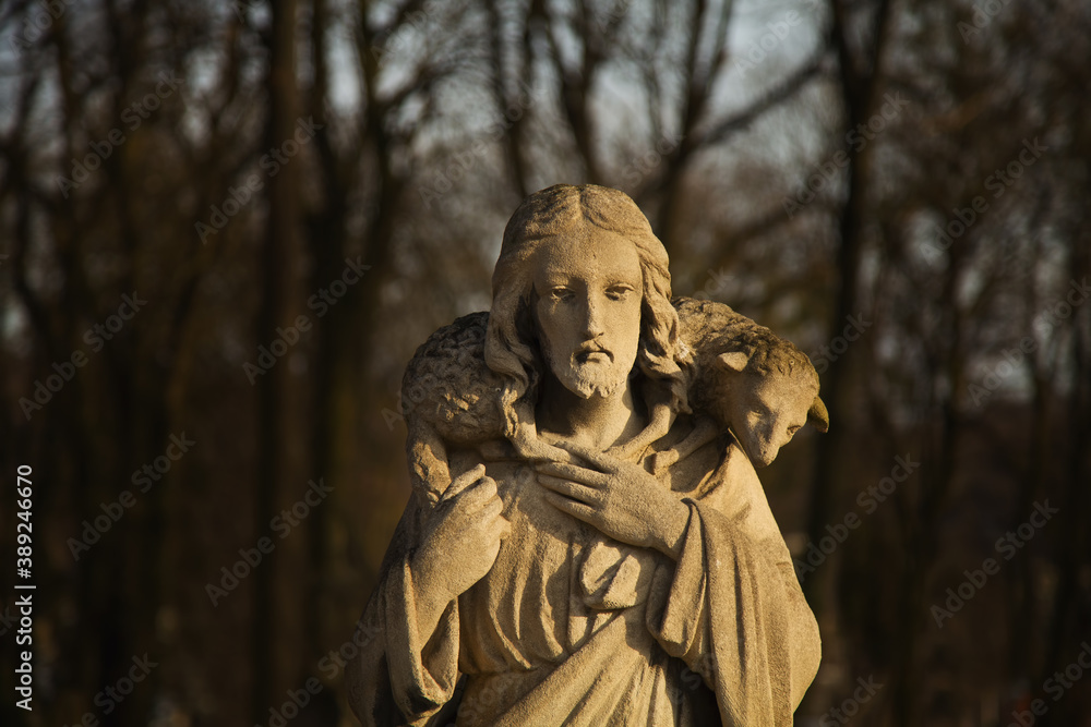 Jesus Christ Good Shepherd with the lost sheep on his shoulders ...