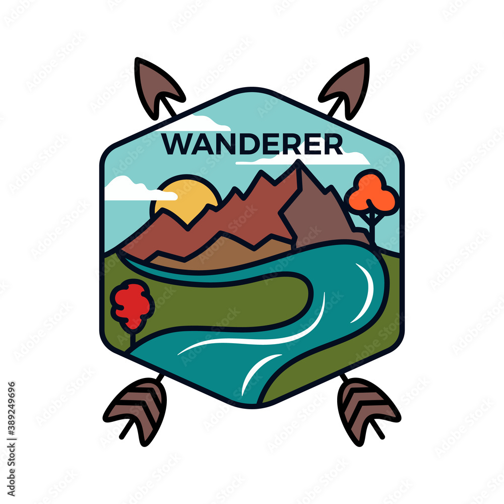 Vintage wanderer logo emblem template, adventure badge design with ...