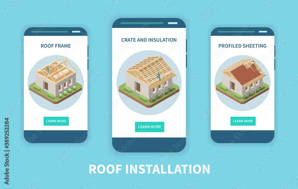 Roof Installation Isometric Set Stock Vector | Adobe Stock