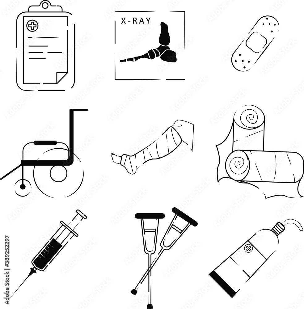 medical icon set, leg fracture, leg x-ray , Stock Vector | Adobe Stock