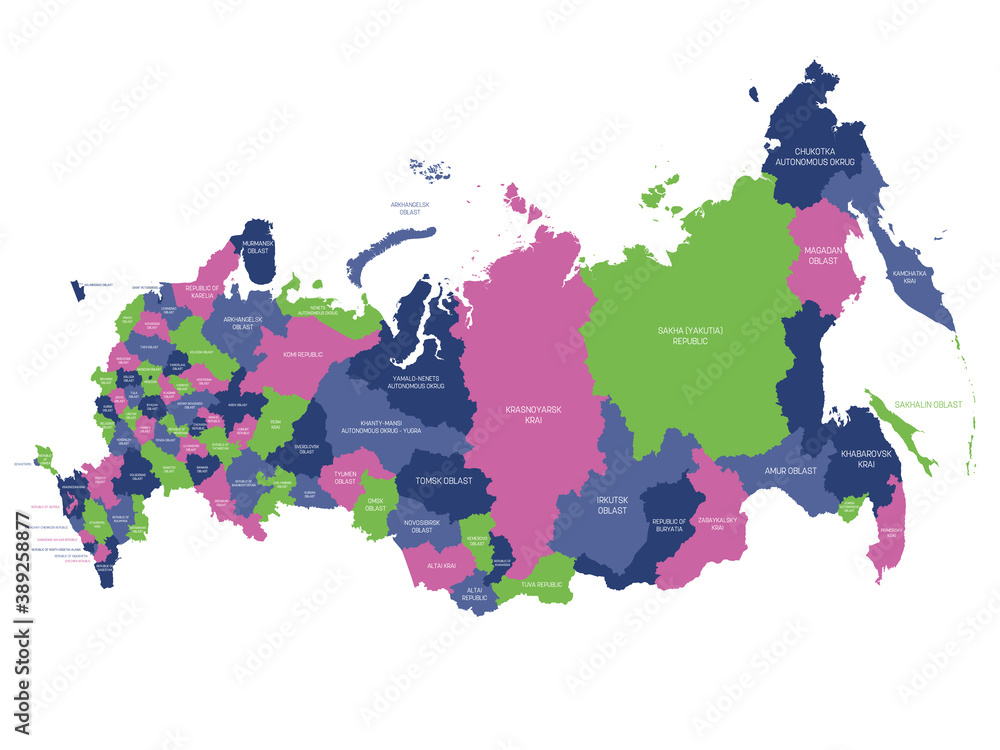 Russia - political map of federal divisions Stock Vector | Adobe Stock