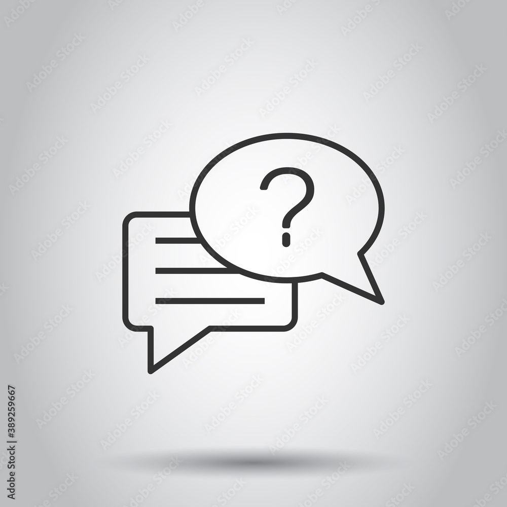 Question mark icon in flat style. Discussion speech bubble vector ...