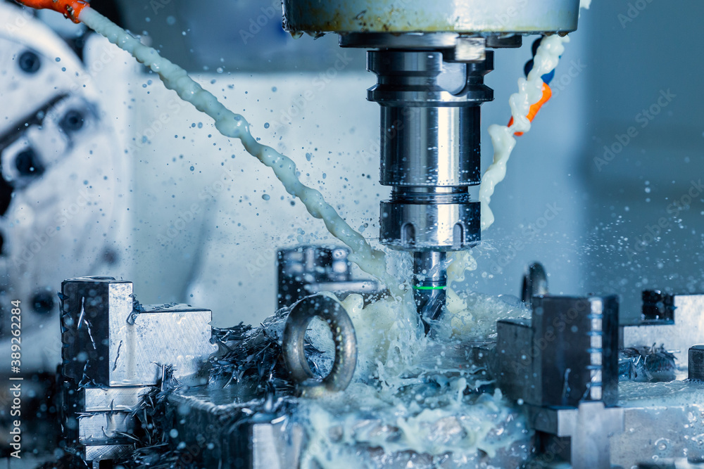 Poster vertical cnc steel milling process with external water coolant ...