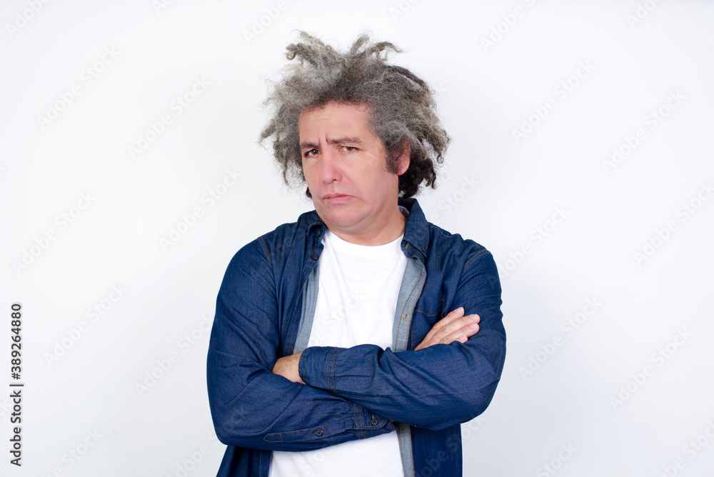 Picture of angry Handsome mature caucasian man with afro gray hair ...