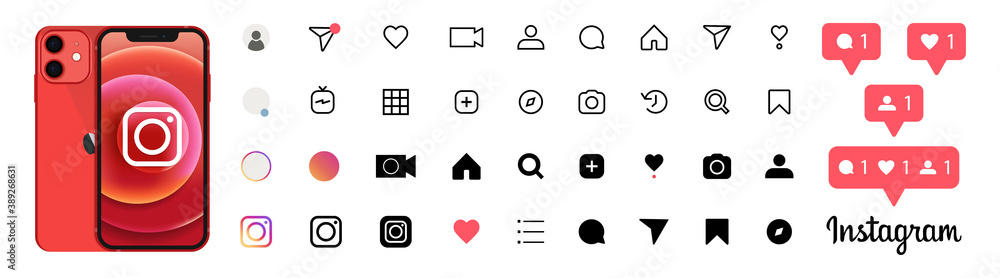 Apple Iphone 12 with Instagram logo. Social media icons inspired by ...