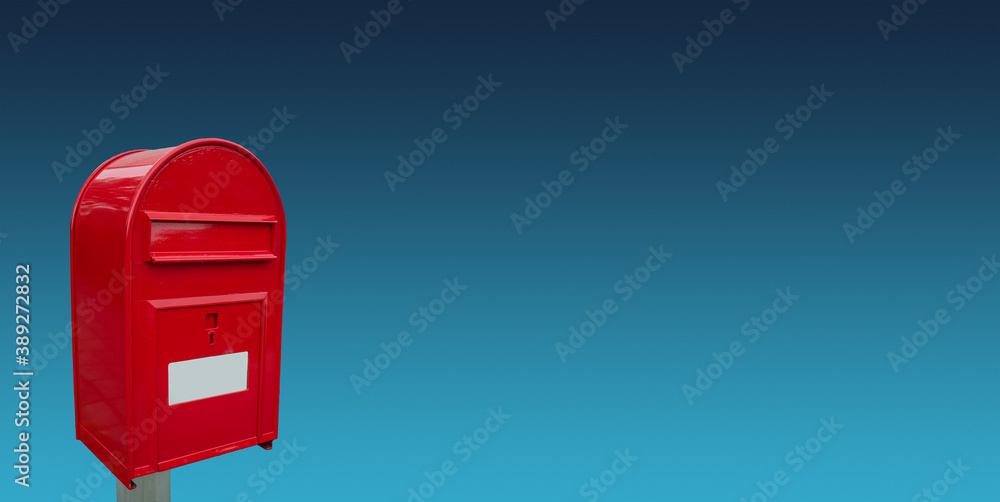 Banner with big red postbox with white empty note space for address at ...