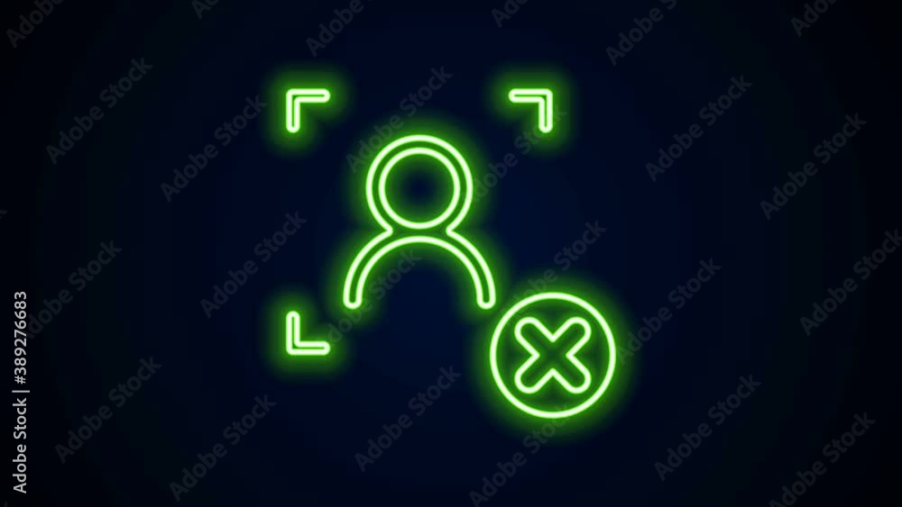 Glowing neon line Rejection face recognition icon isolated on black ...