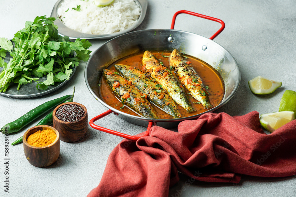 indian style fish curry, sardine with black mustard sauсe Stock Photo ...