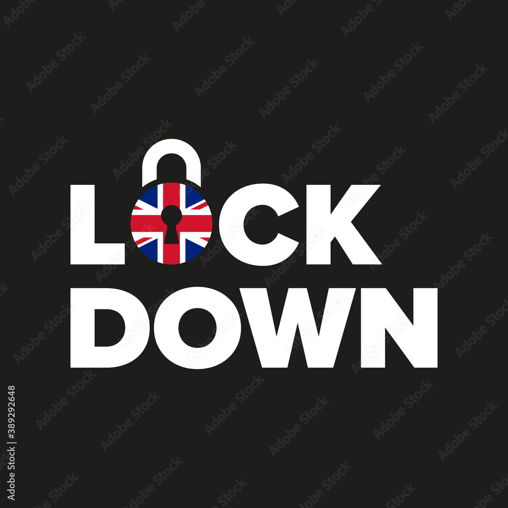 UK Lockdown Logo Banner Vector. Union Jack UK Flag Padlock to represent ...