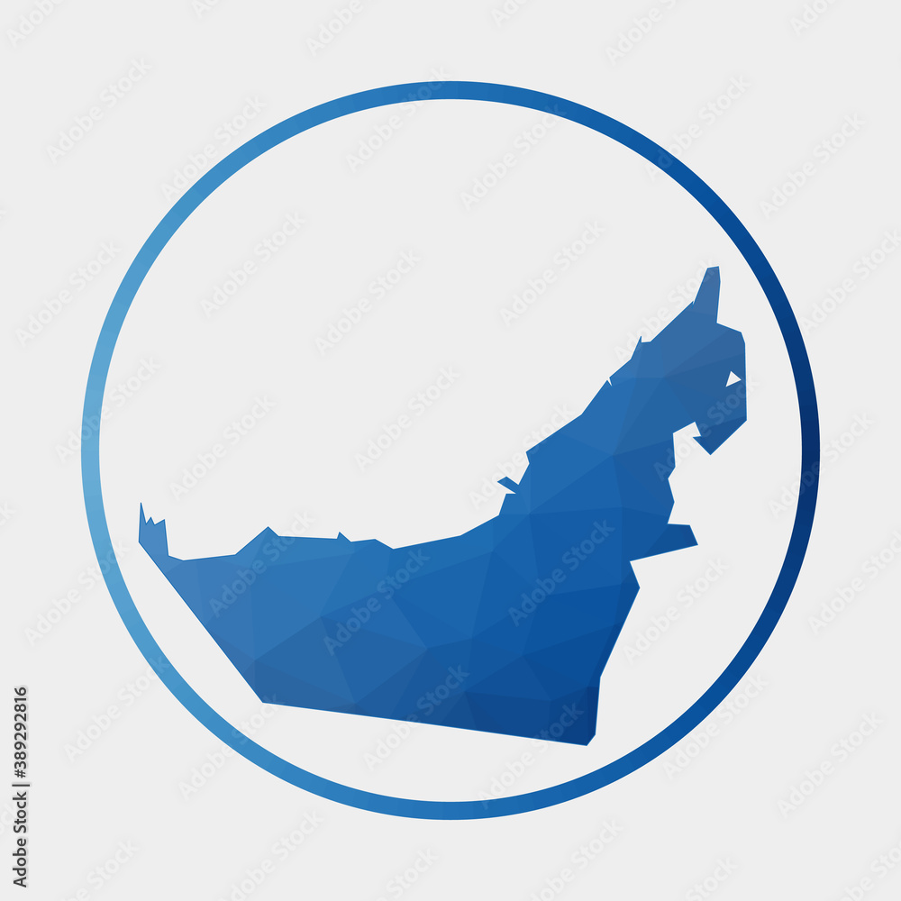 UAE icon. Polygonal map of the country in gradient ring. Round low poly ...