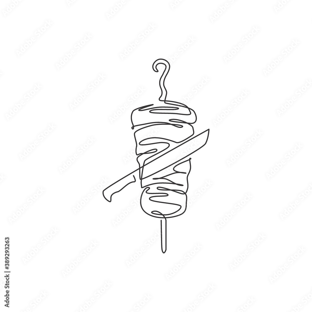 One single line drawing of fresh hot spicy Turkish kebab shop logo ...