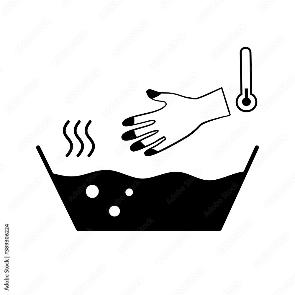 Soaking hands in bowl filled with warm water in flat design. Warming ...