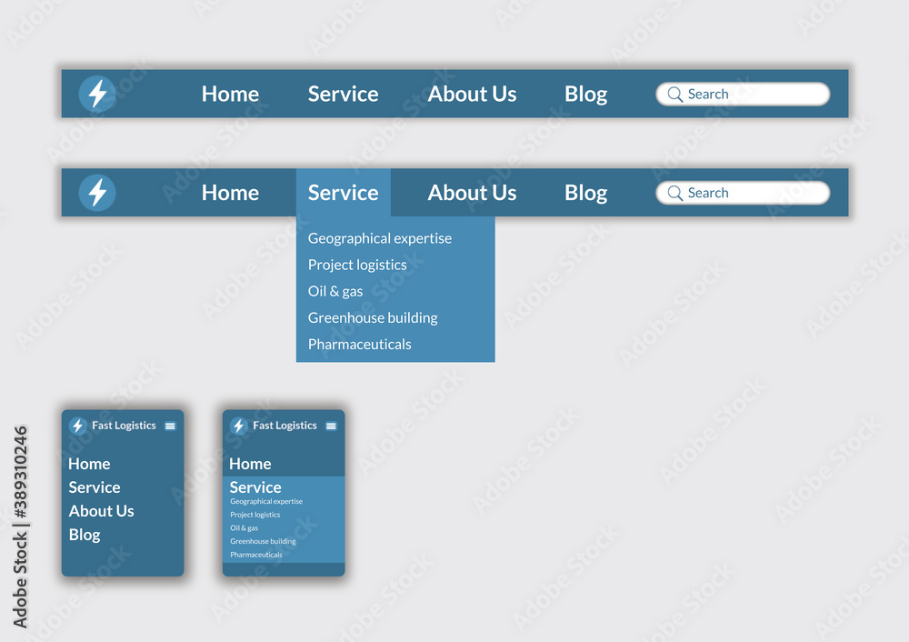 Web Design Menu, Navigation Bar Website Element, Search Bar, design and ...