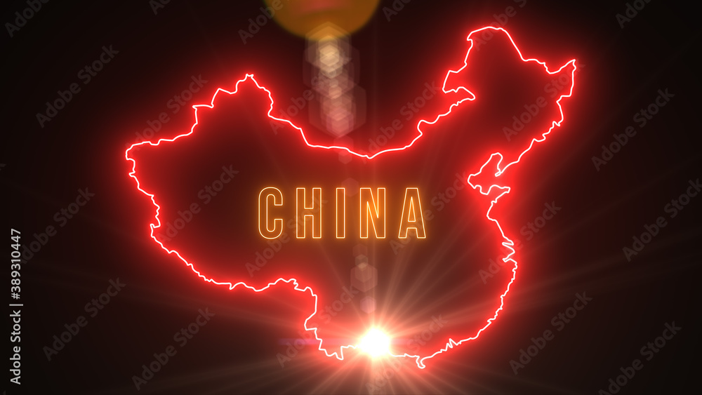Red Bright Light Mainland China Map And Lettering Neon Sign With ...
