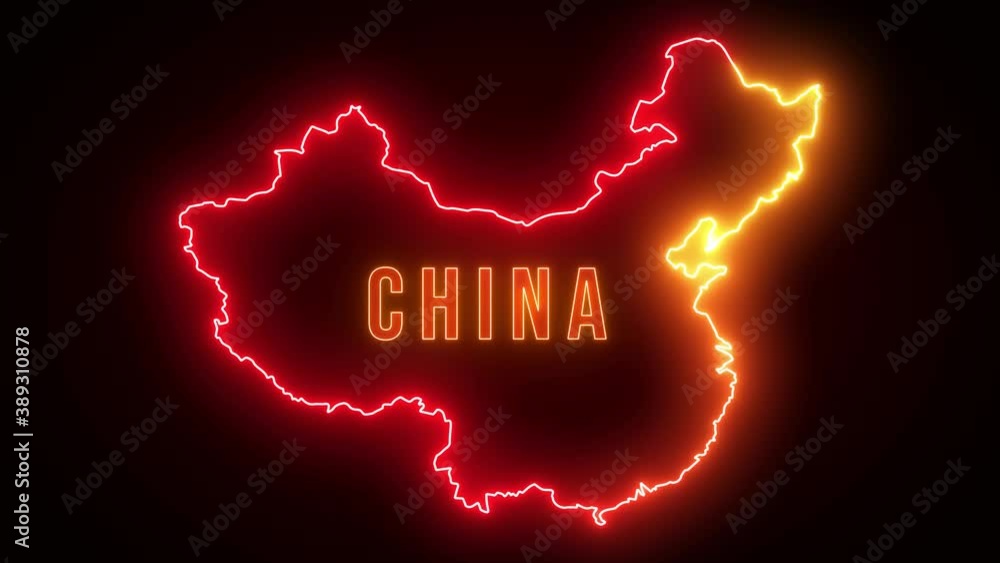 Red Bright Light Mainland China Map And Lettering Neon Sign With ...