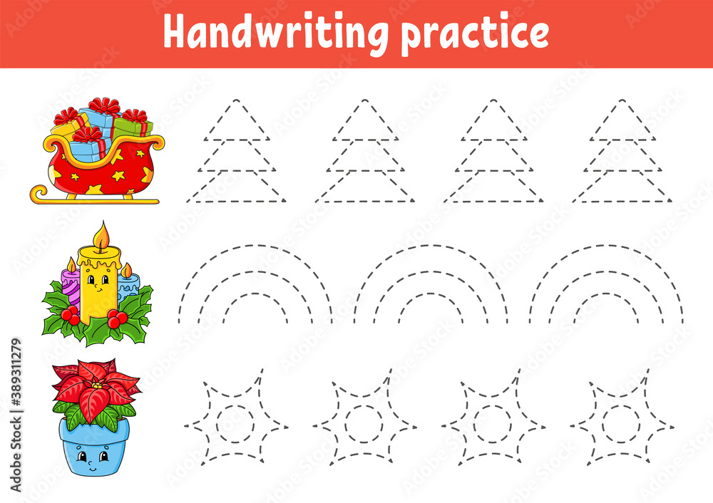 Handwriting pactice. Christmas theme. Education developing worksheet ...