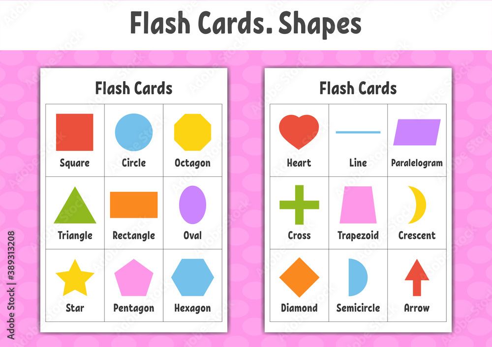 Flash cards. Learning shapes. Education developing worksheet. Activity ...