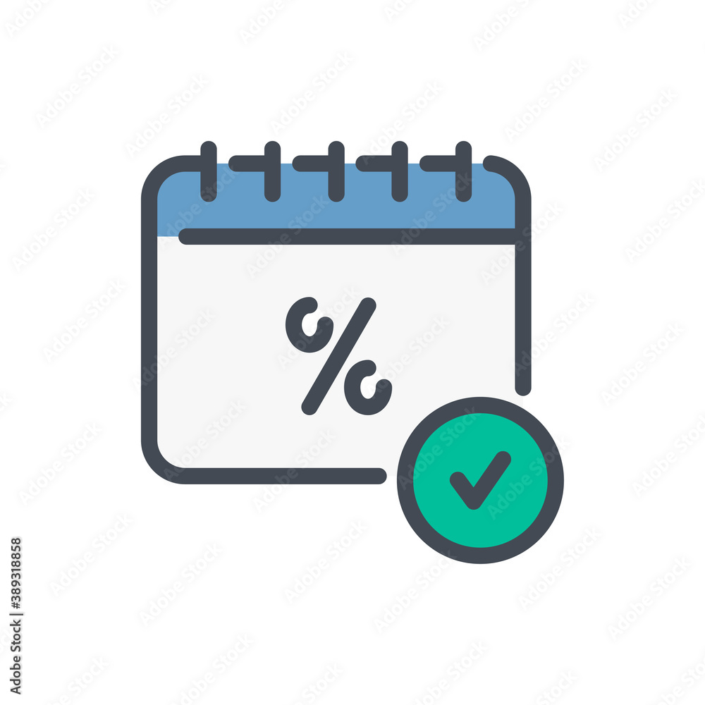 Tax payment period and Payment schedule color line icon. Calendar with ...