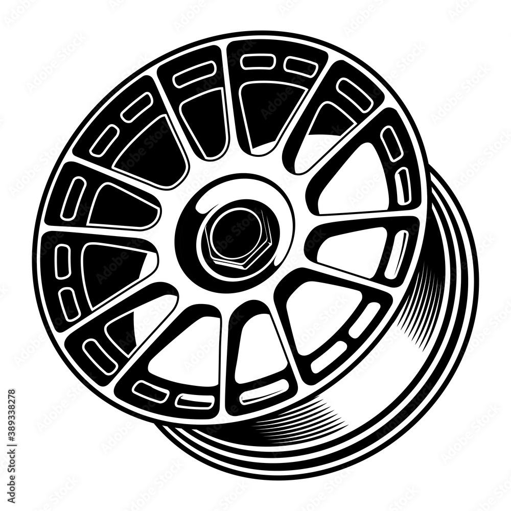 car wheel rim vector silhouette, icon, logo, monochrome, color in black ...