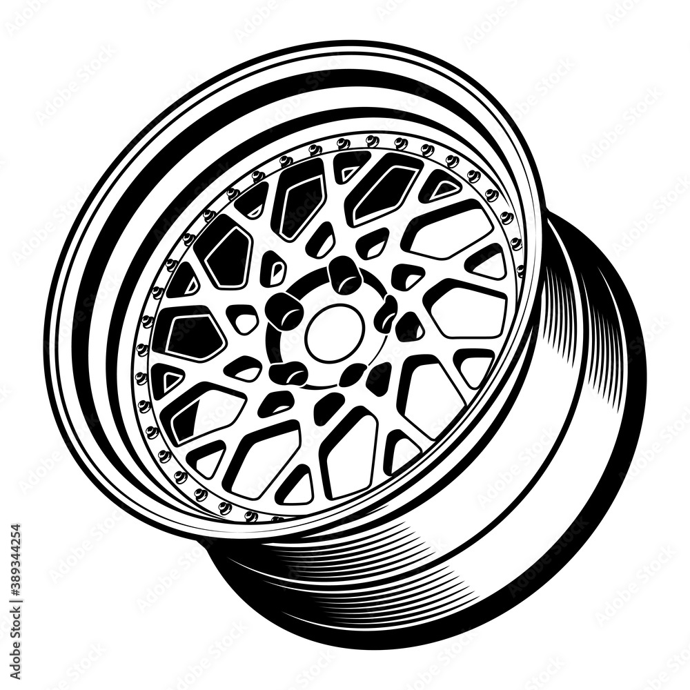 car wheel rim vector silhouette, icon, logo, monochrome, color in black ...