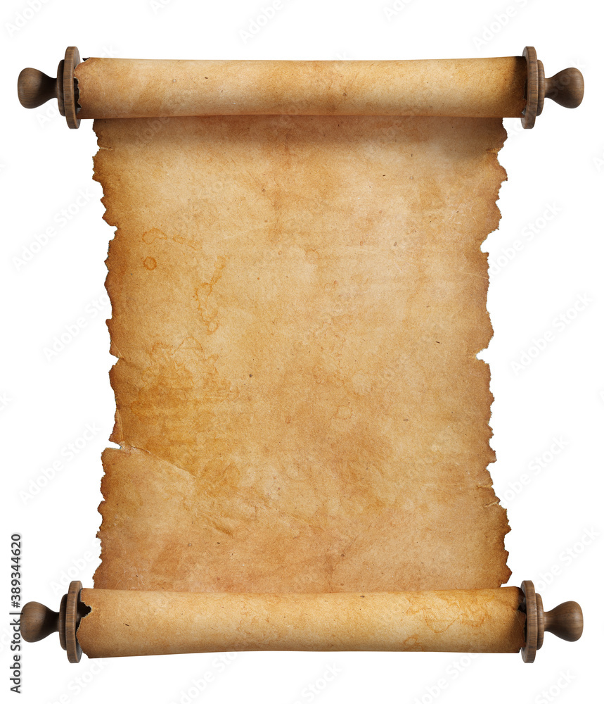 Old paper scroll with wooden handles. Isolated, clipping path included ...