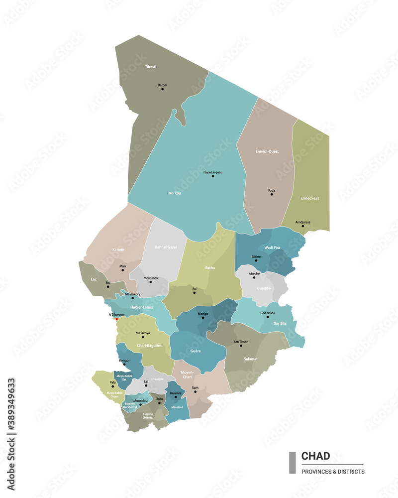 Chad higt detailed map with subdivisions. Administrative map of Chad ...