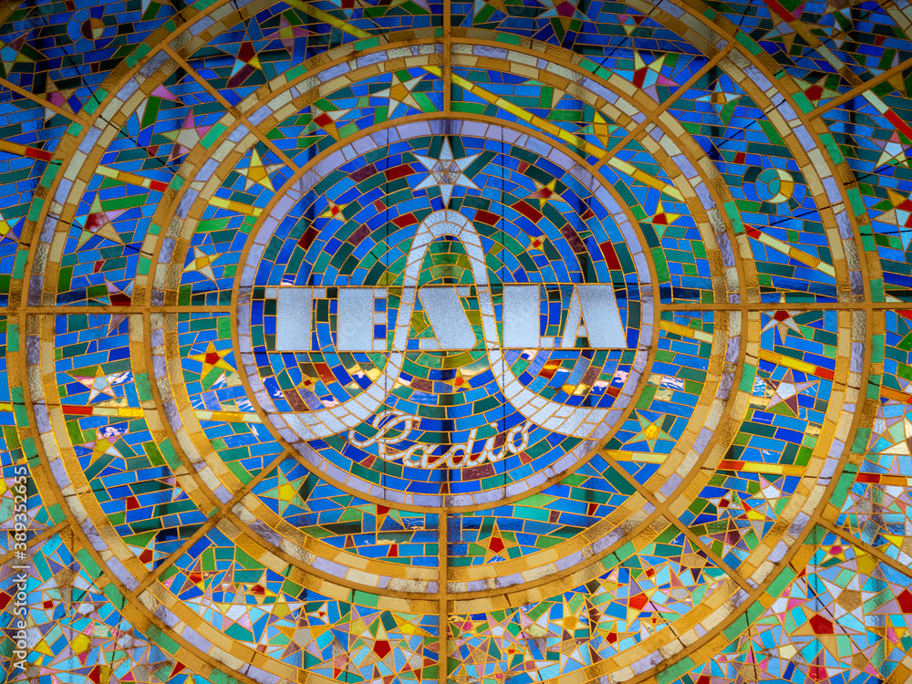 Prague, Czech Republic - June 8 2019: Tesla Radio Logo on a colorful ...