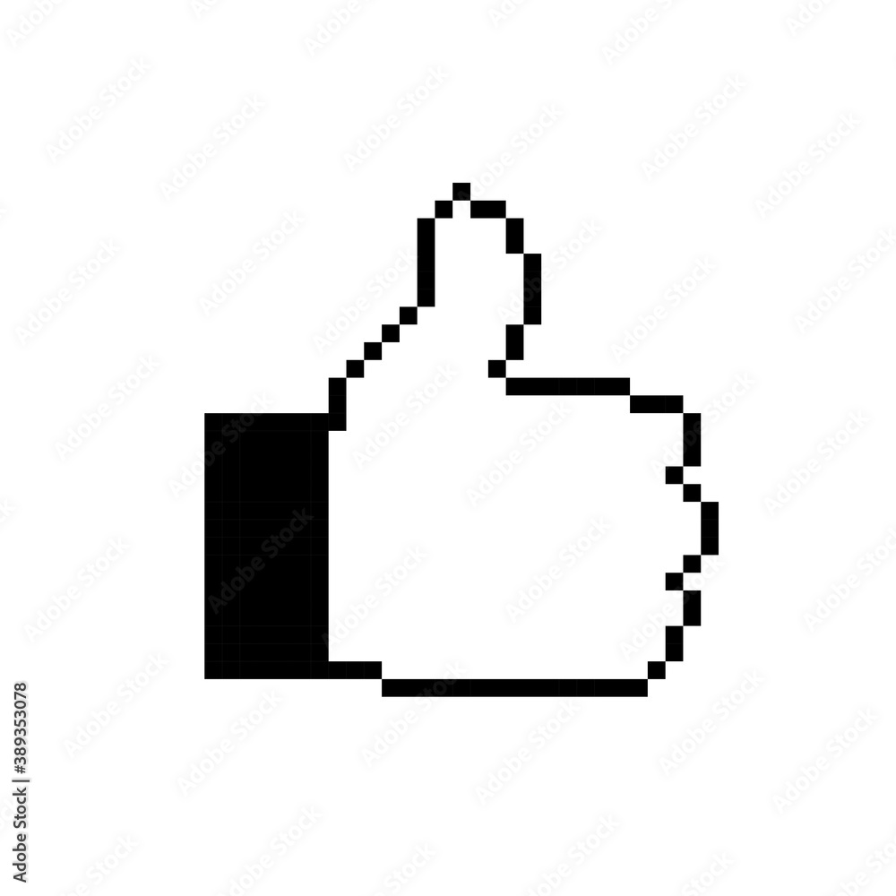 Flat pixelated design of like icon. Pixel thumbs up symbol. Vector ...