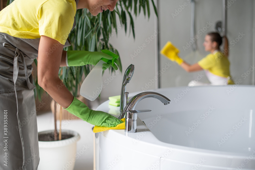 Professional cleaning of the bathroom and toilet. Cleanliness and ...