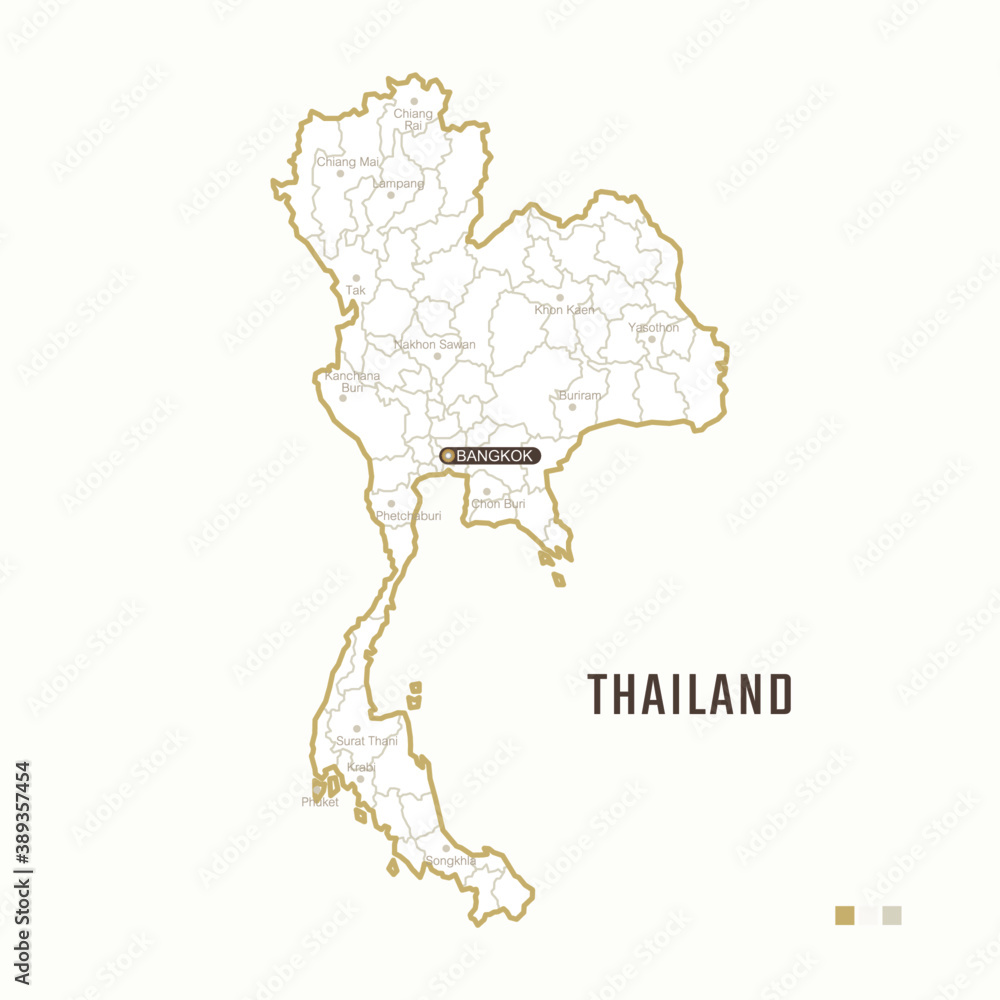 Map of Thailand with border, cities and capital Bangkok. Each city has ...