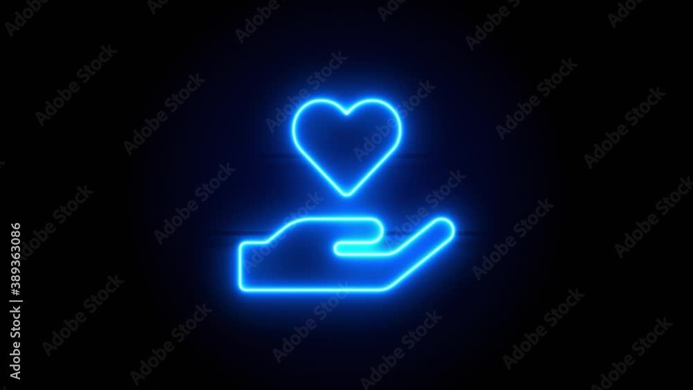 Hand Holding Heart neon sign appear in center and disappear after some ...