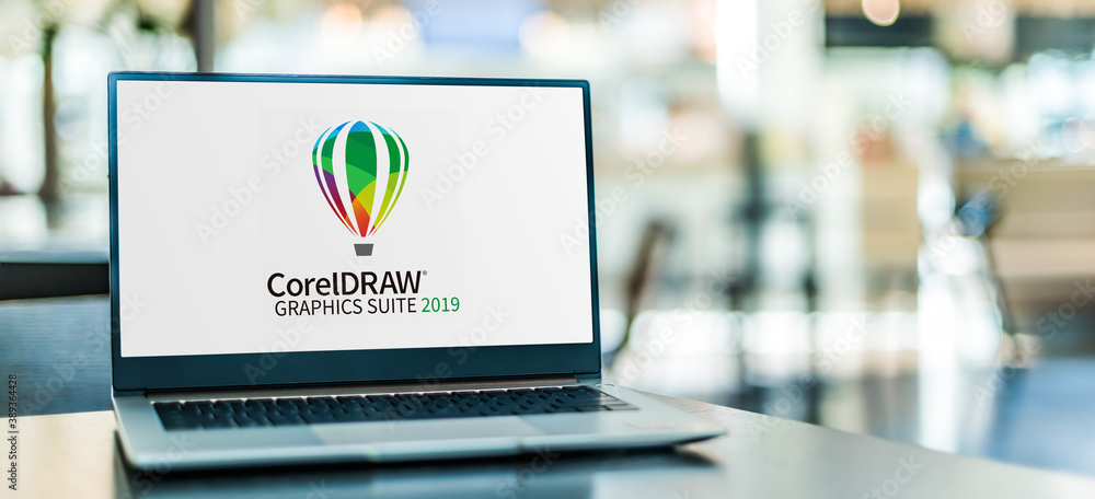 Laptop computer displaying logo of CorelDraw Graphics Suite Stock Photo ...