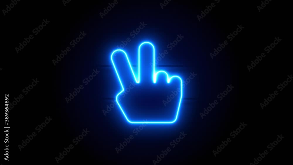 Hand Peace neon sign appear in center and disappear after some time ...