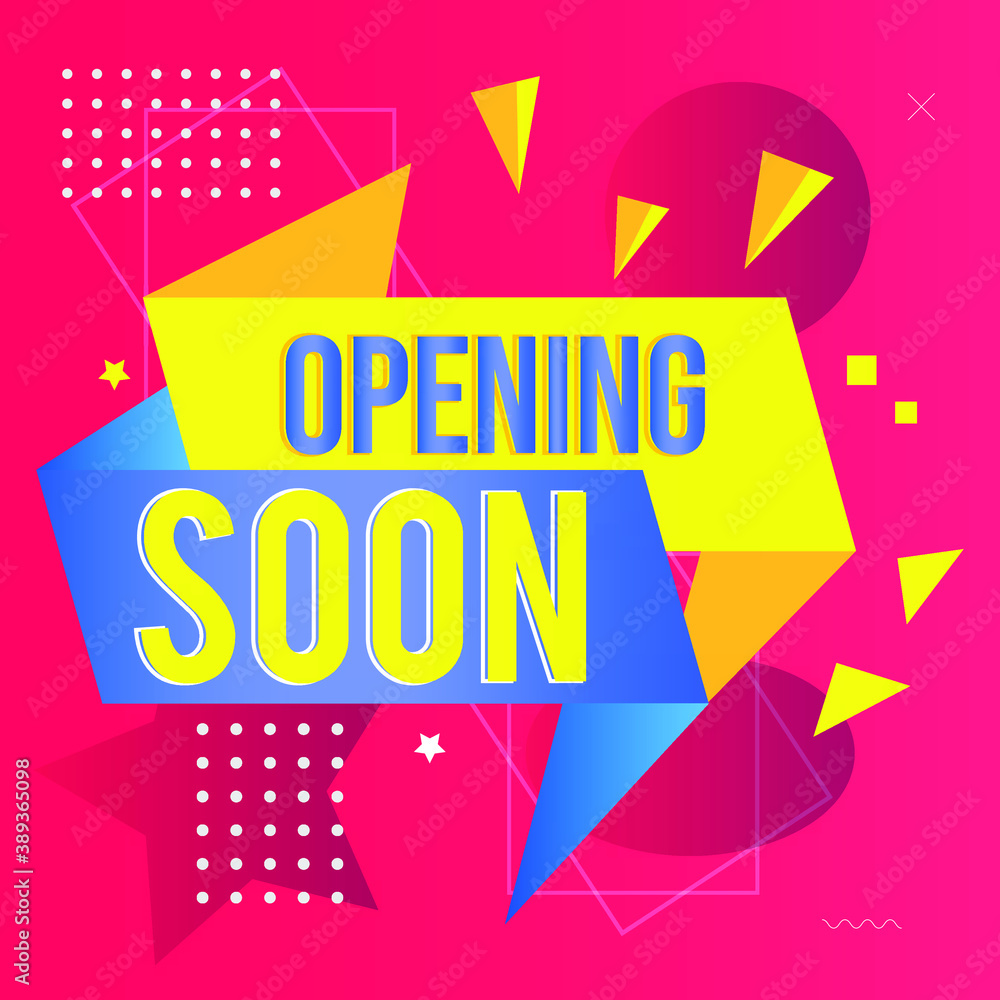 yellow and blue vector social media tag opening soon with red gradient ...