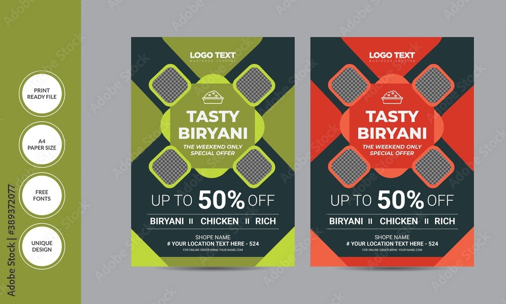 Biryani Restaurant Flyer Template vector design template in A4 size ...