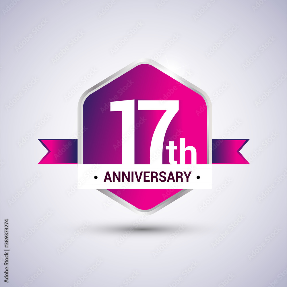 Logo 17th anniversary celebration isolated in red hexagon shape and red ...