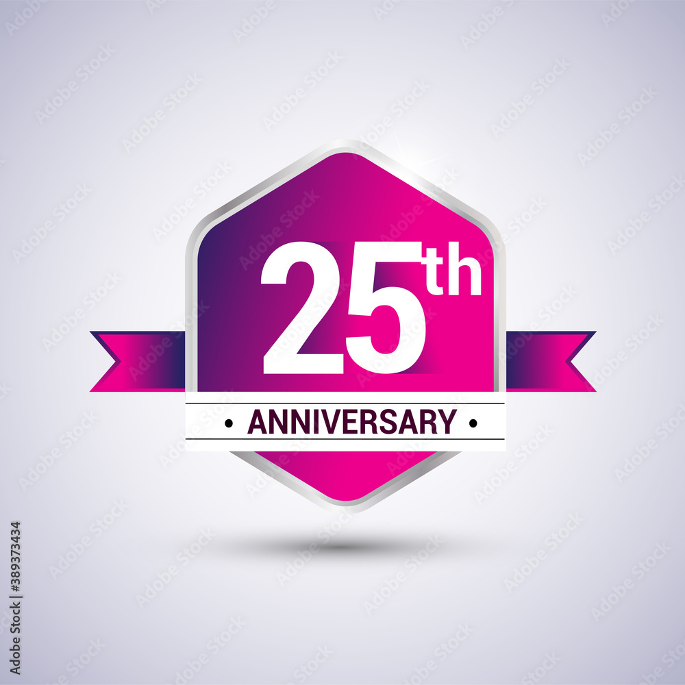 Logo 25th anniversary celebration isolated in red hexagon shape and red ...