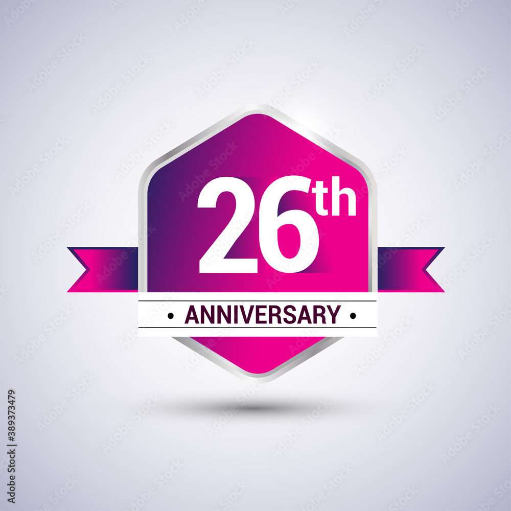 Logo 26th anniversary celebration isolated in red hexagon shape and red ...
