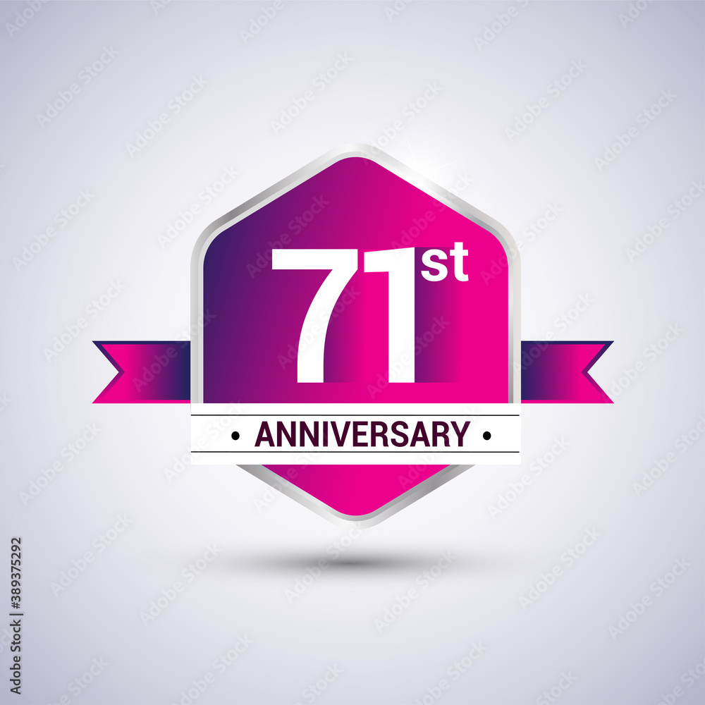 Logo 71st anniversary celebration isolated in red hexagon shape and red ...